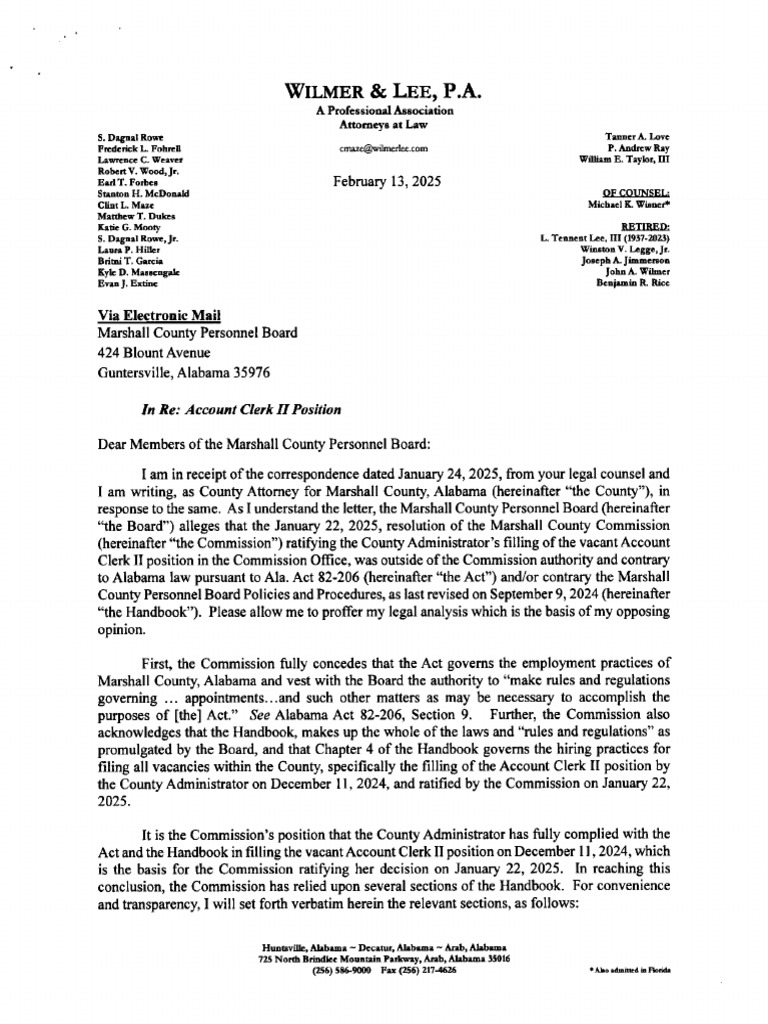 County Attorney Clint Maze's Response Letter To Personnel Board | PDF