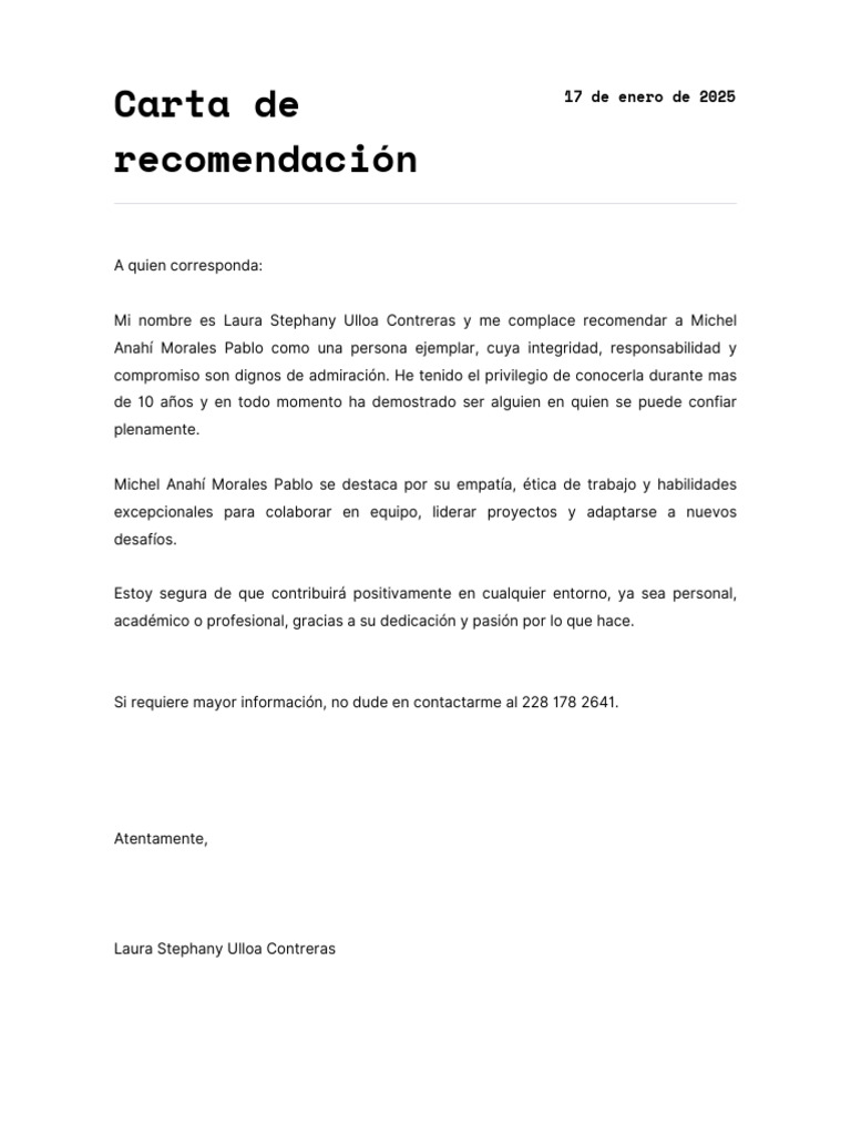 Negro y Gris Genérica Simple Carta de Recomendación | PDF