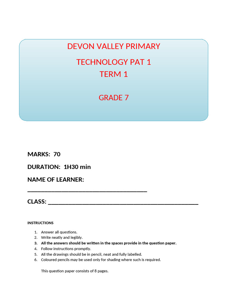 TECHNOLOGY TERM 1 TEST | PDF TECHNOLOGY TERM 1 TEST | PDF