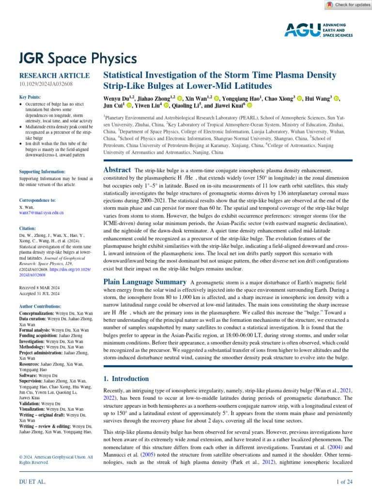 JGR Space Physics - 2024 - Du - Statistical Investigation of The Storm ...