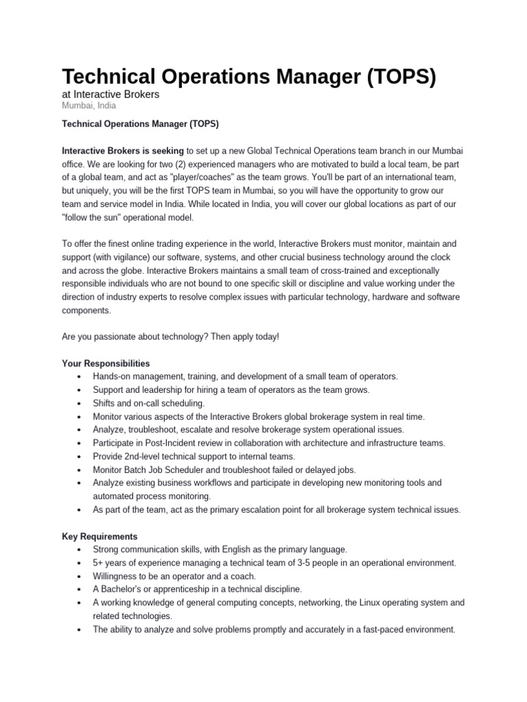 Global Tech Ops Manager, Mumbai | PDF | System | Scripting Language