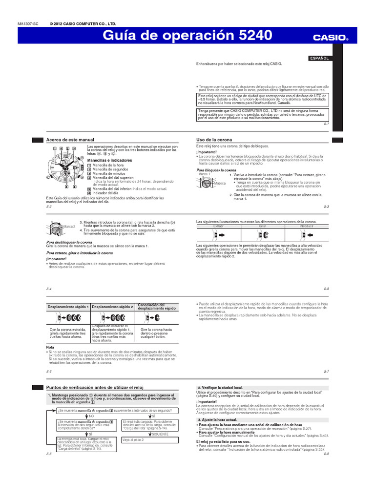 Guía de Uso del Reloj CASIO | PDF | Reloj | Horario de verano