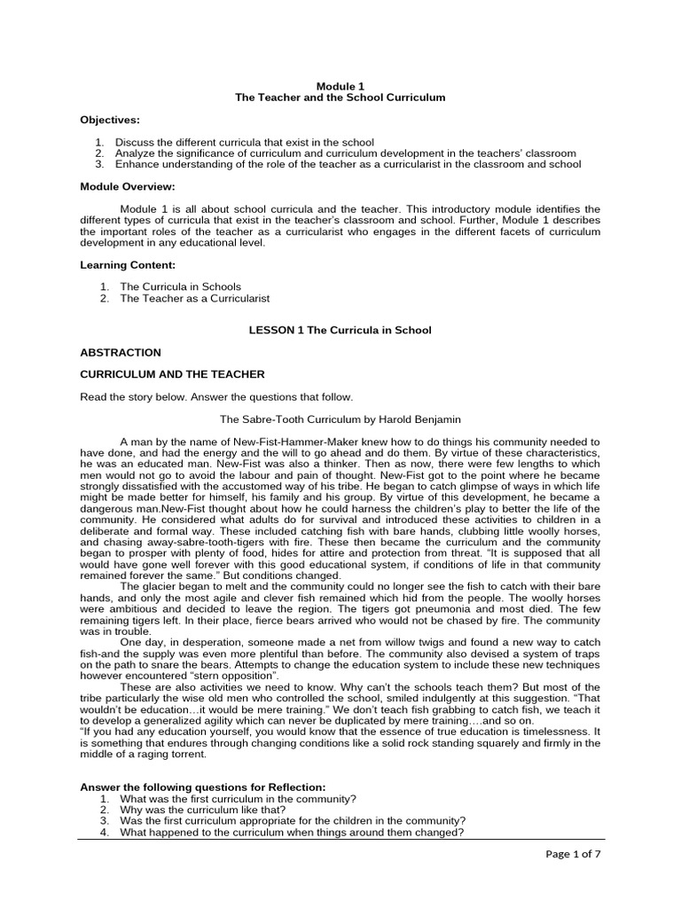 LC 1. module | PDF | Curriculum | Teachers