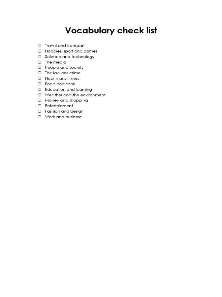 Vocabulary Check List | PDF