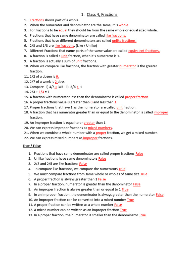 Mixed Fraction Worksheet for Class 4 | PDF | Division (Mathematics ...