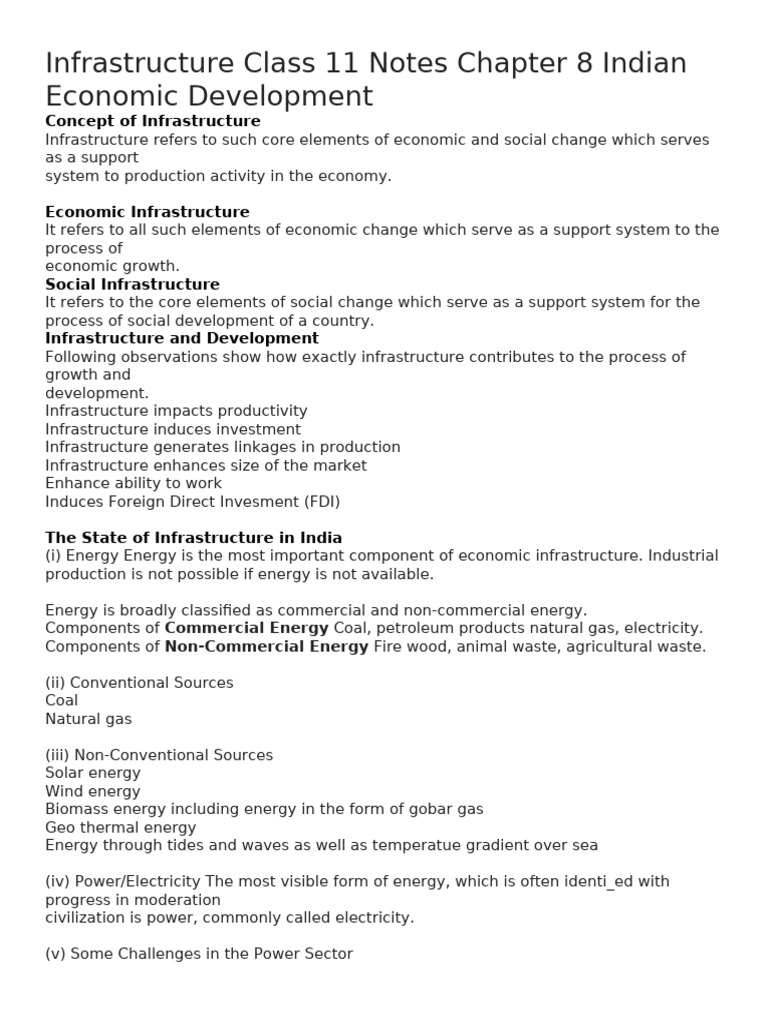 Class 11: Indian Infrastructure Notes | PDF | Infrastructure | Sanitation