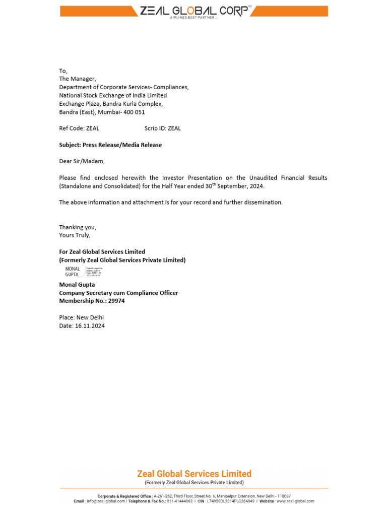 Zeal Global Services H1 FY25 Financial Results | PDF | Investing | Money