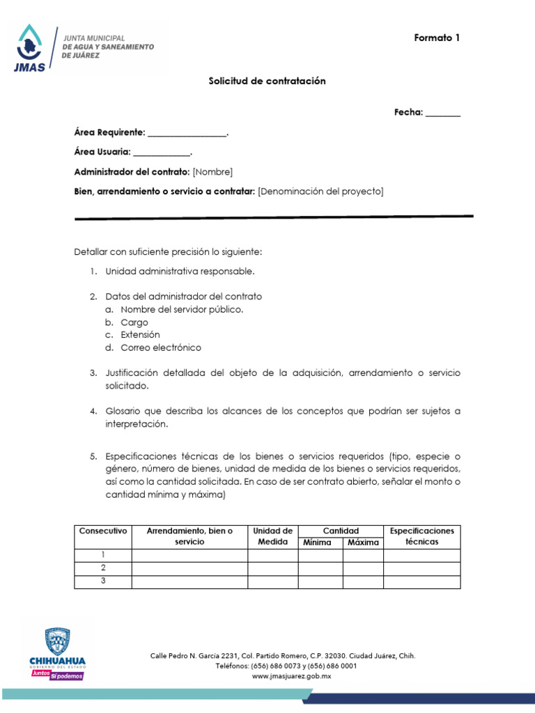 Solicitud de Contratación JMAS | PDF