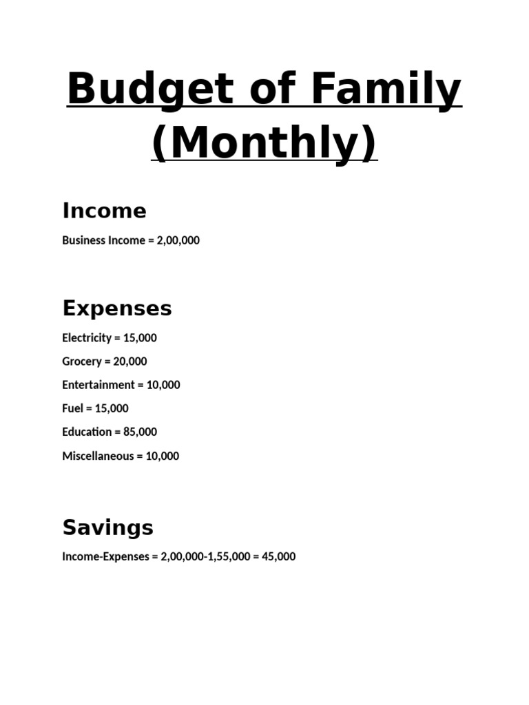 Monthly Family Budget Breakdown | PDF