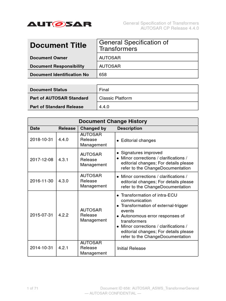 AUTOSAR ASWS TransformerGeneral | PDF | Specification (Technical ...