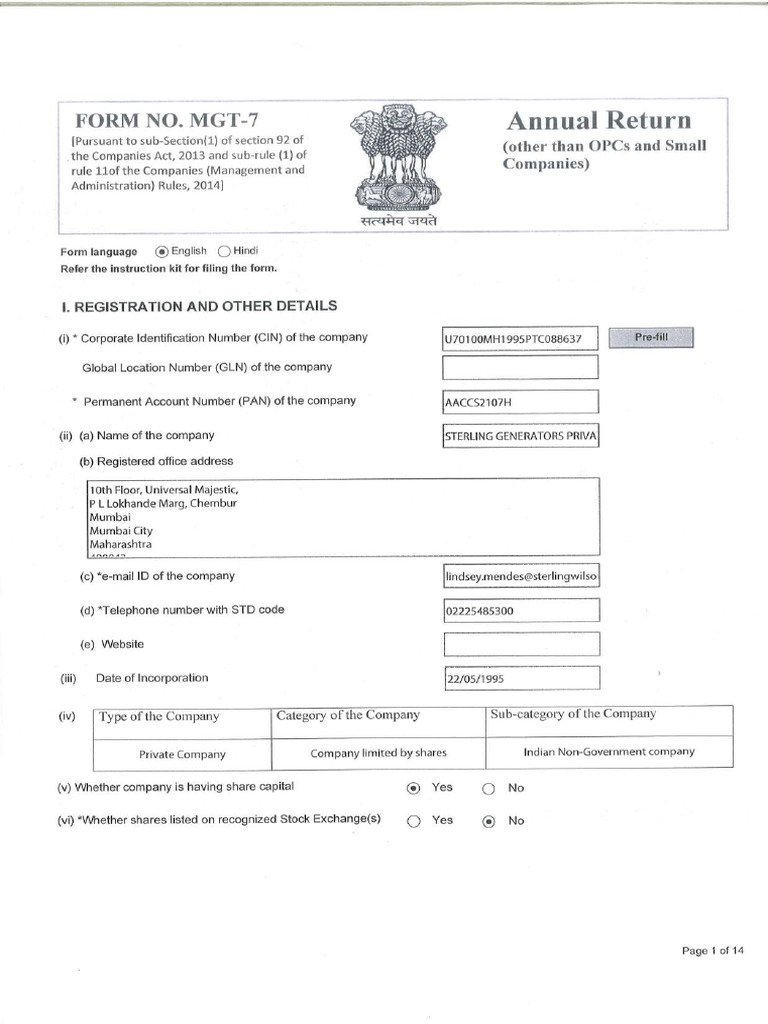SGPL Annual Return FY 2022-23 | PDF