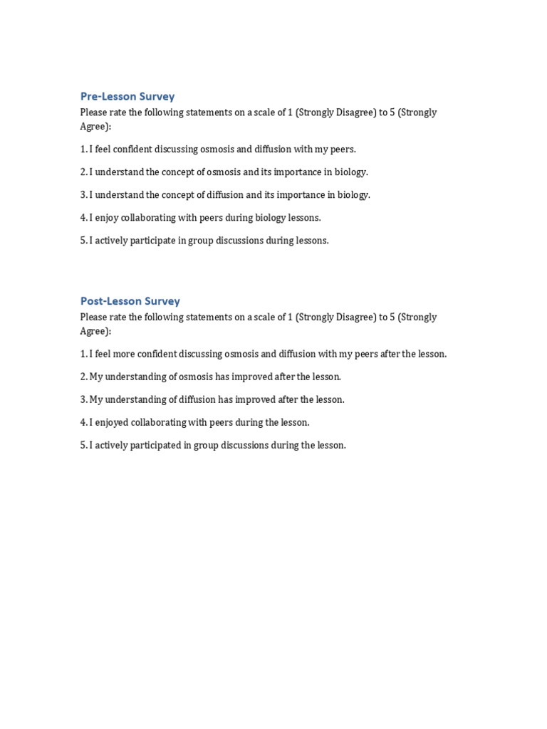 Pre Post Lesson Surveys | PDF