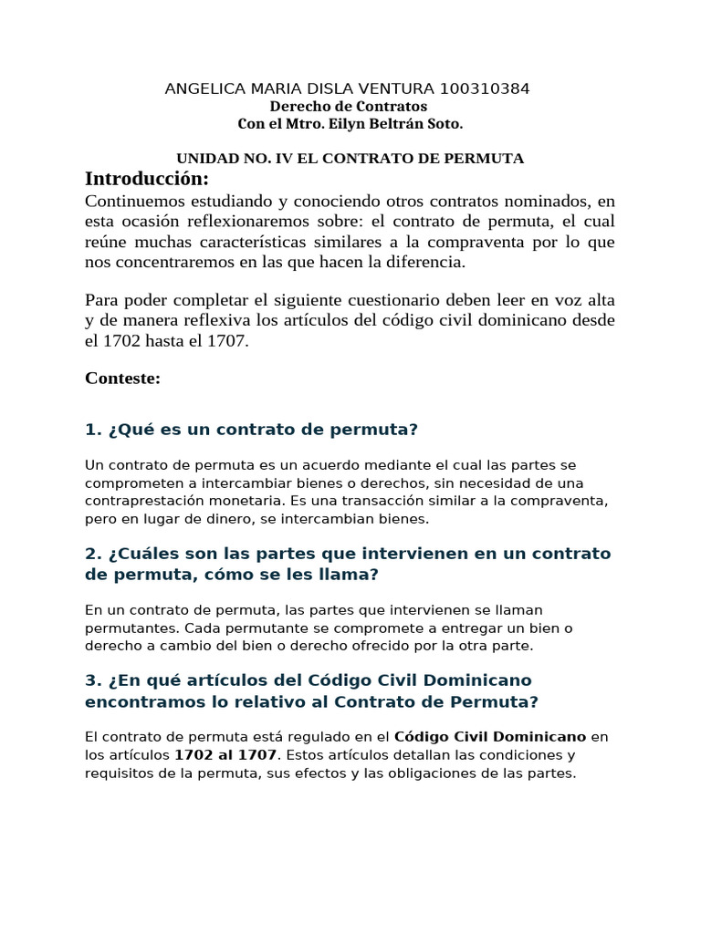 Contrato de Permuta: Definición y Clases | PDF