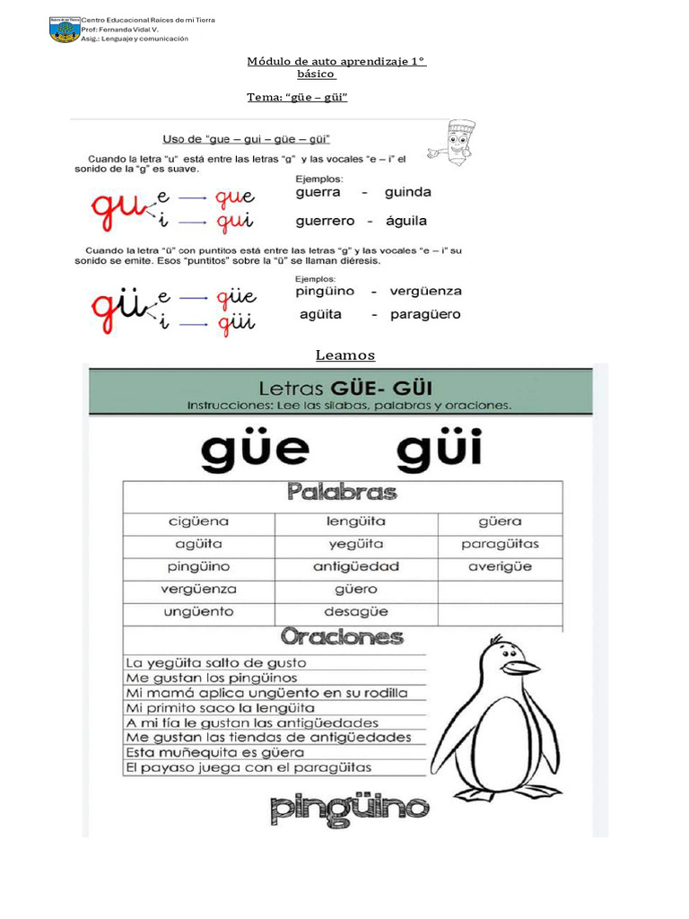 Actividades de "güe - güi" para 1° básico | PDF