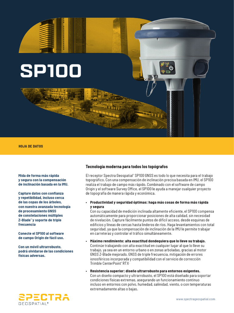 Receptor GNSS Spectra Geospatial SP100 | PDF | USB | Inalámbrico