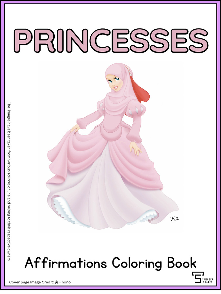 Princess Affirmations Coloring Booklet Grayscale Lined Illustrations | PDF