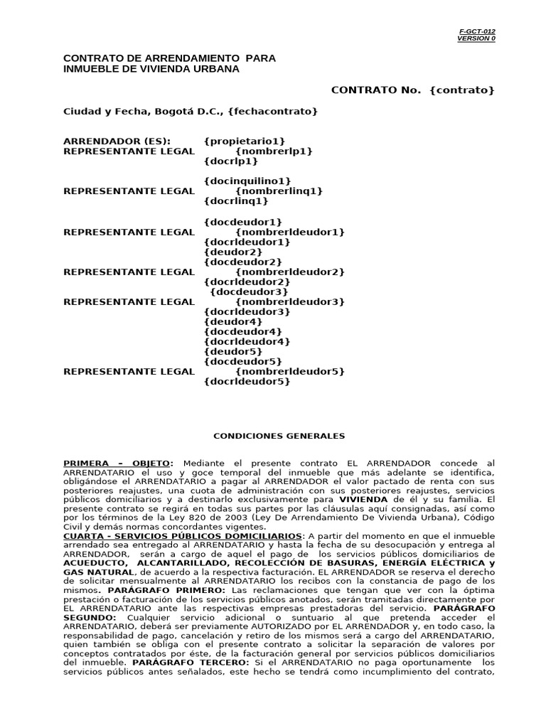 contrato de vivienda urbana con codeudor y con administracion0 | PDF | Pagos | Daños y perjuicios