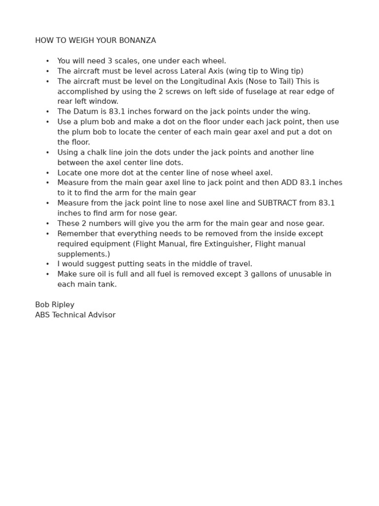 How To Weigh Your Bonanza | PDF