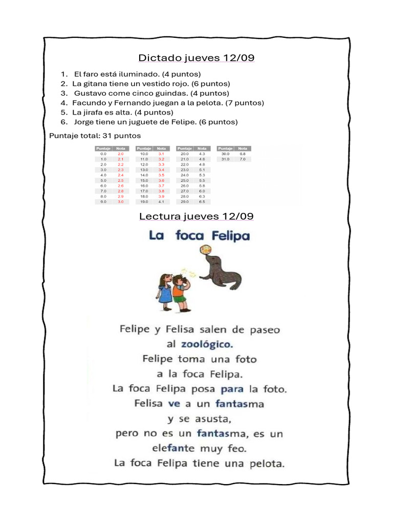 Dictado y lectura del 12/09 | PDF
