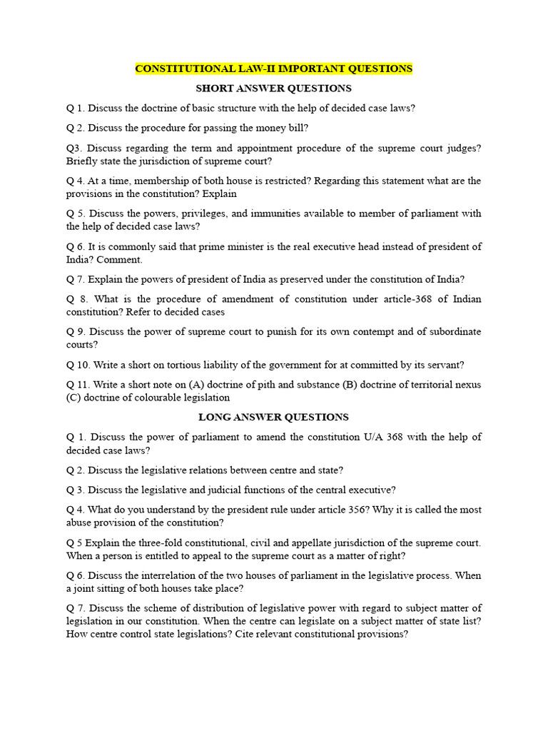 Constitution law-II Important Questions | PDF