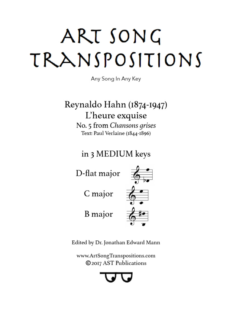 Hahn L Heure Exquise in 3 Medium Keys D Flat C B Major | PDF