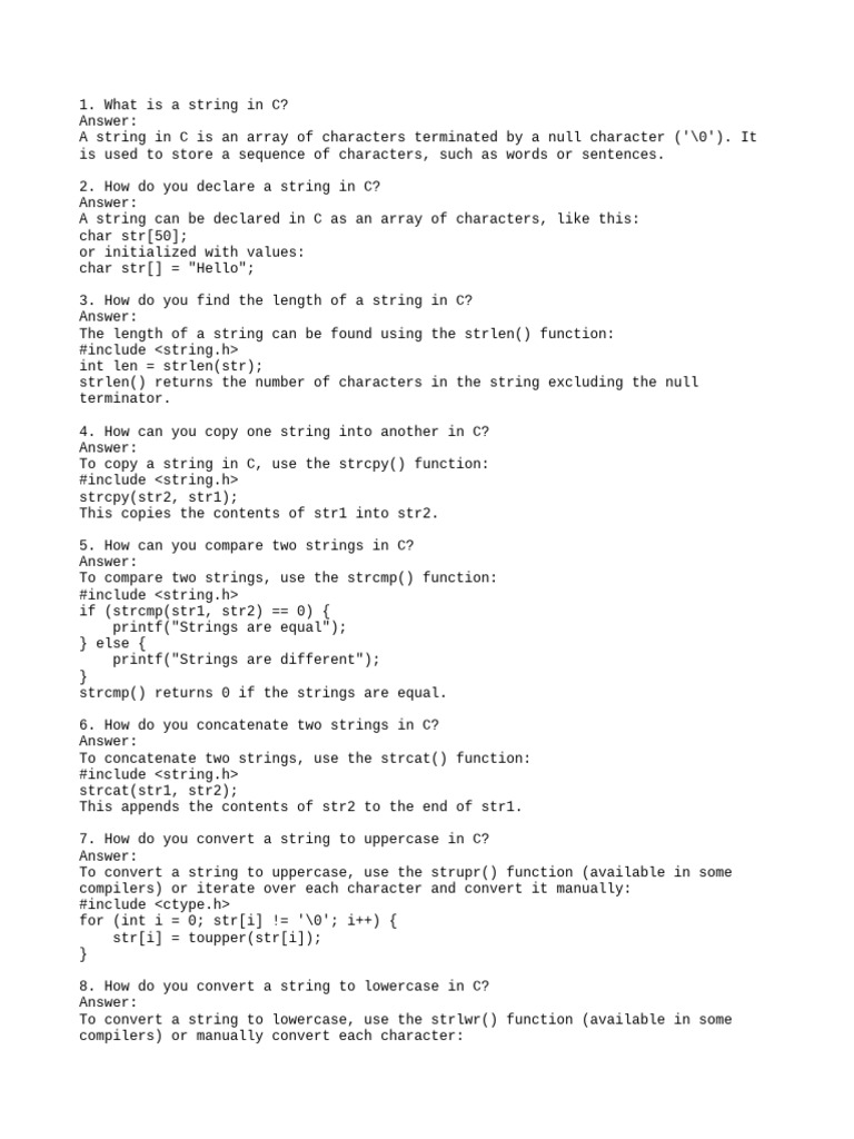 C String Questions Answers | PDF | String (Computer Science) | Computer Data
