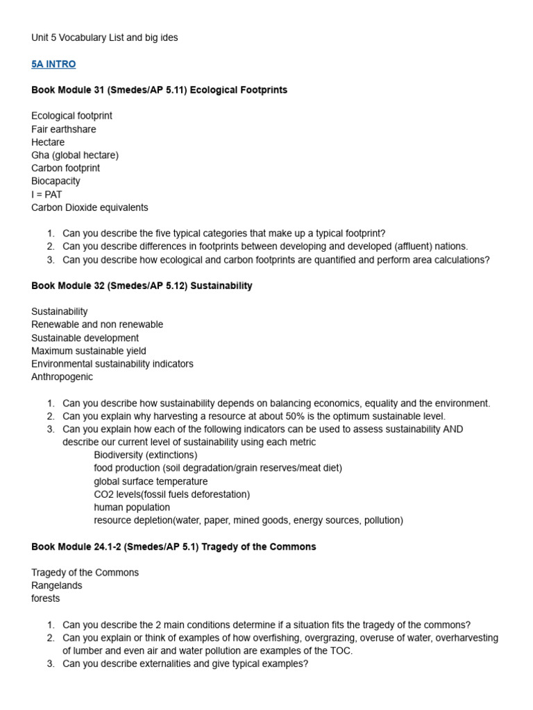 Unit 5 Vocabulary List | PDF | Agriculture | Pesticide