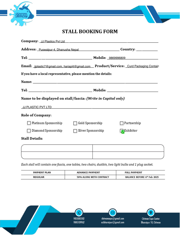 Stall Booking Application Form | PDF | Insurance | Private Law