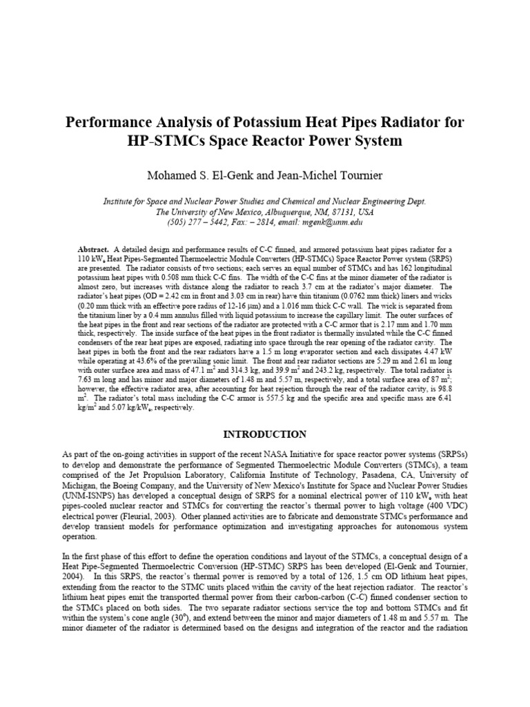 Potassium Heat Pipes for Space Reactors | PDF | Fluid Dynamics ...