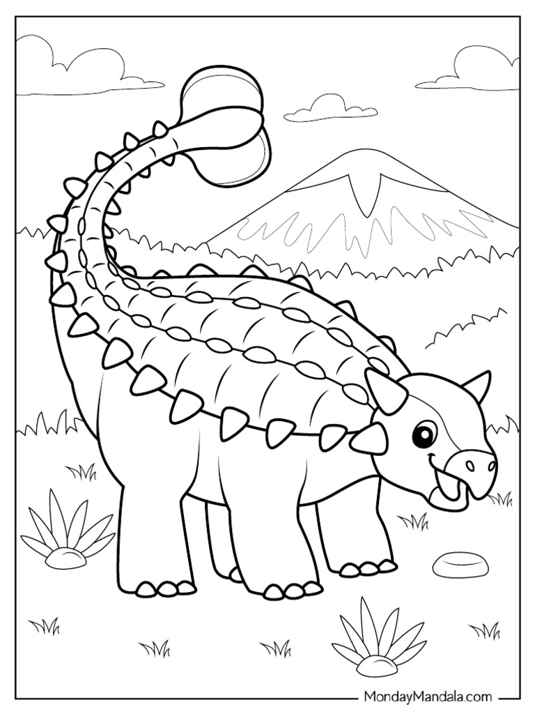 Easy Ankylosaurus Smiling Coloring Page For Kids | PDF