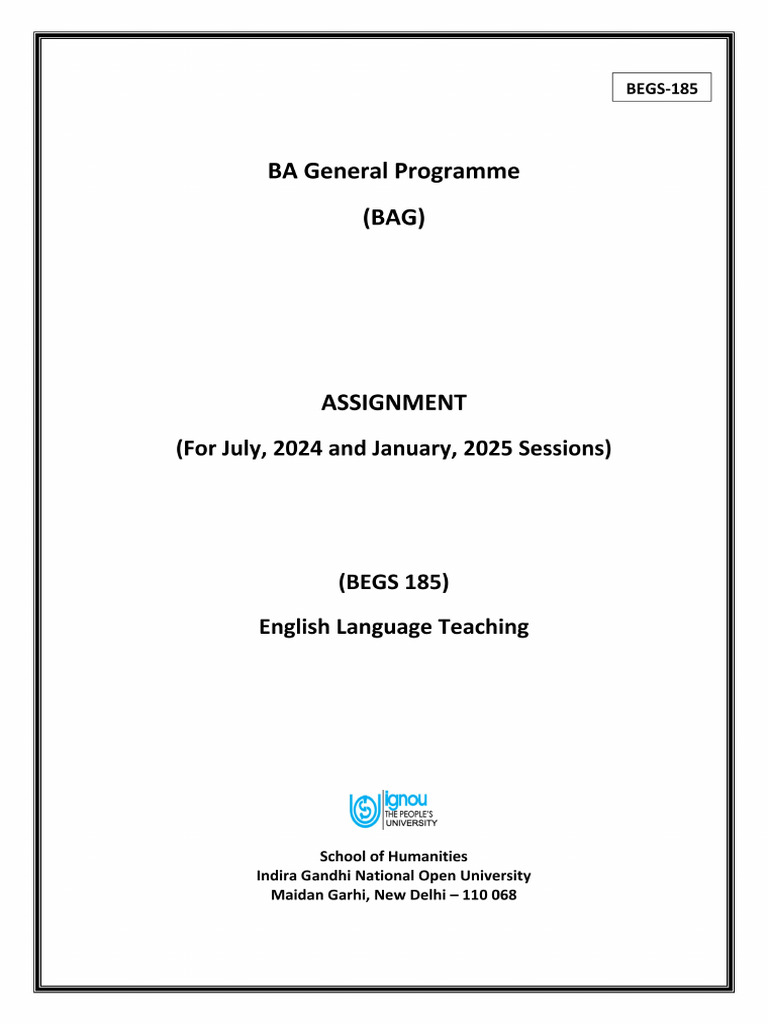 BEGS - 185 (English Language Teaching) 2024-25 | PDF