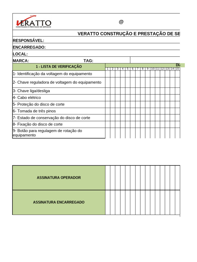 Check-List Mensal - Serra Marmore Portatil | PDF