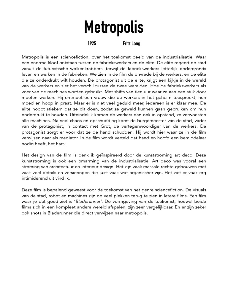 Metropolis Short Analysis | PDF