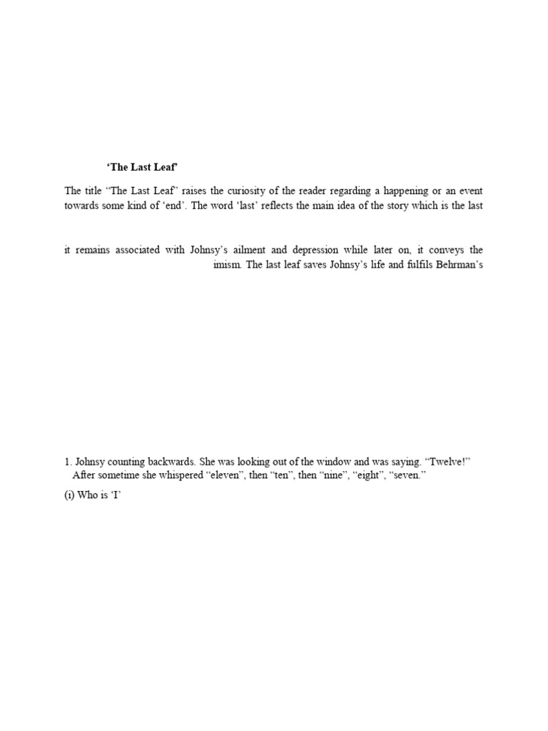 The Last Leaf: Hope and Sacrifice | PDF | Adolescence