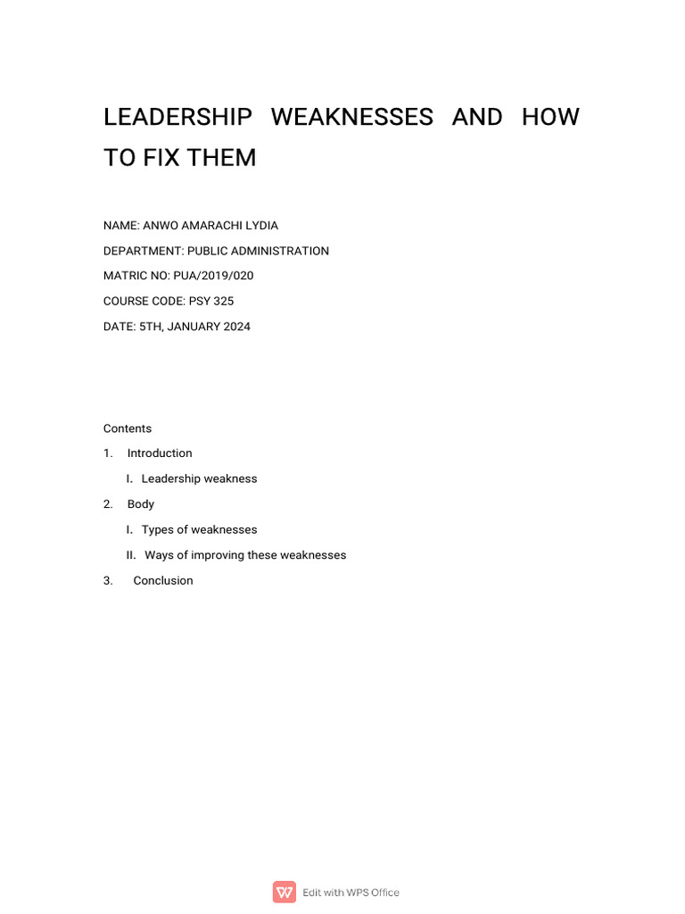 Overcoming Leadership Weaknesses | PDF