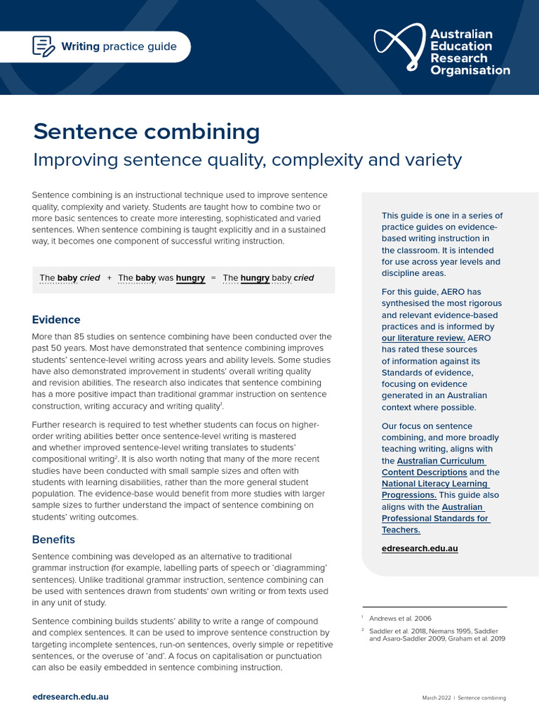 Aero Sentence Combining Practice Guide 190422 | PDF | Sentence (Linguistics) | Word