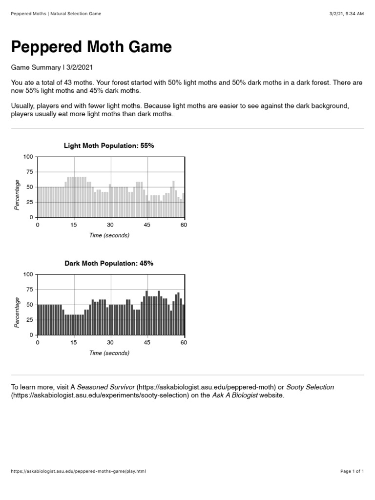 Peppered Moths - Natural Selection Game | PDF