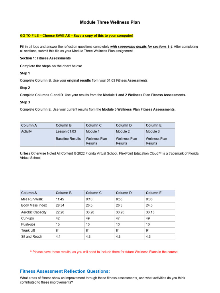 Module Three Wellness Plan!! | PDF | Strength Training | Physical Fitness