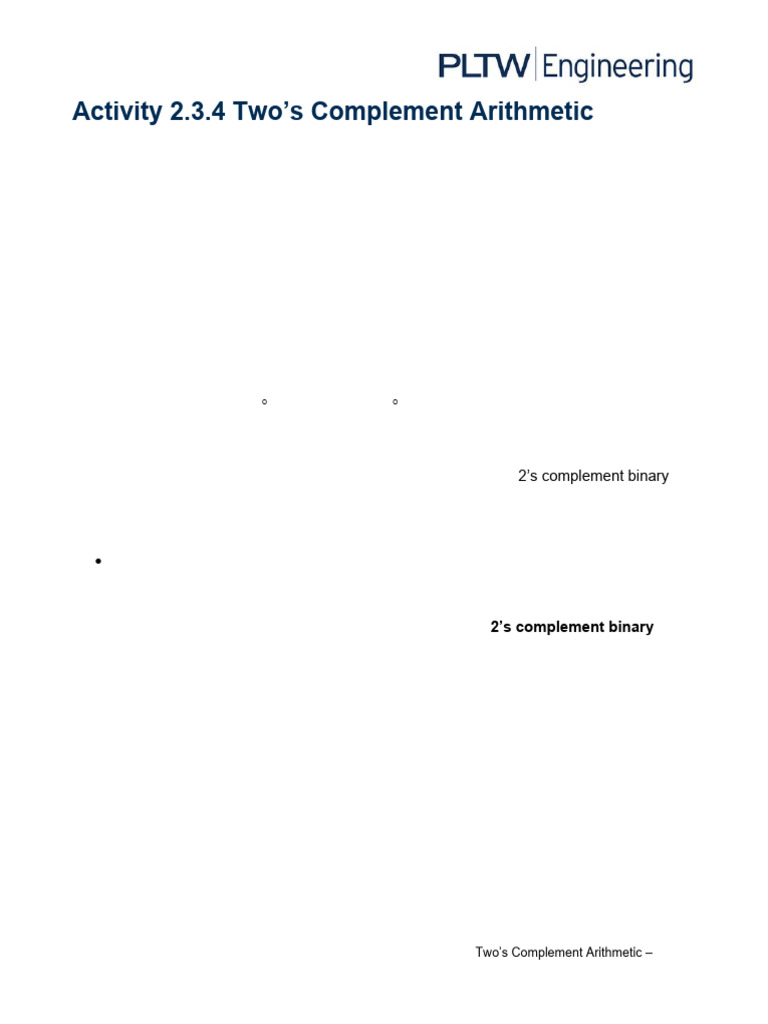 2.3.4.A TwoComplementArithmetic | PDF | Numbers | Subtraction