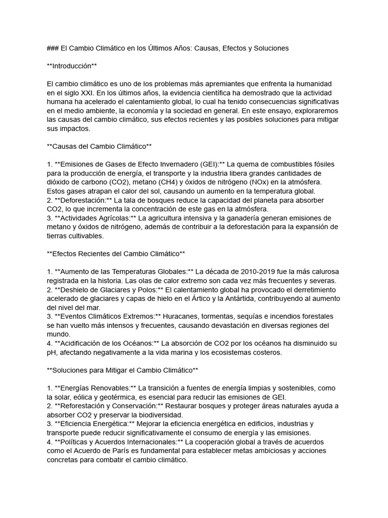 Cambio Climático: Causas y Soluciones | PDF | Cambio climático | Gases ...
