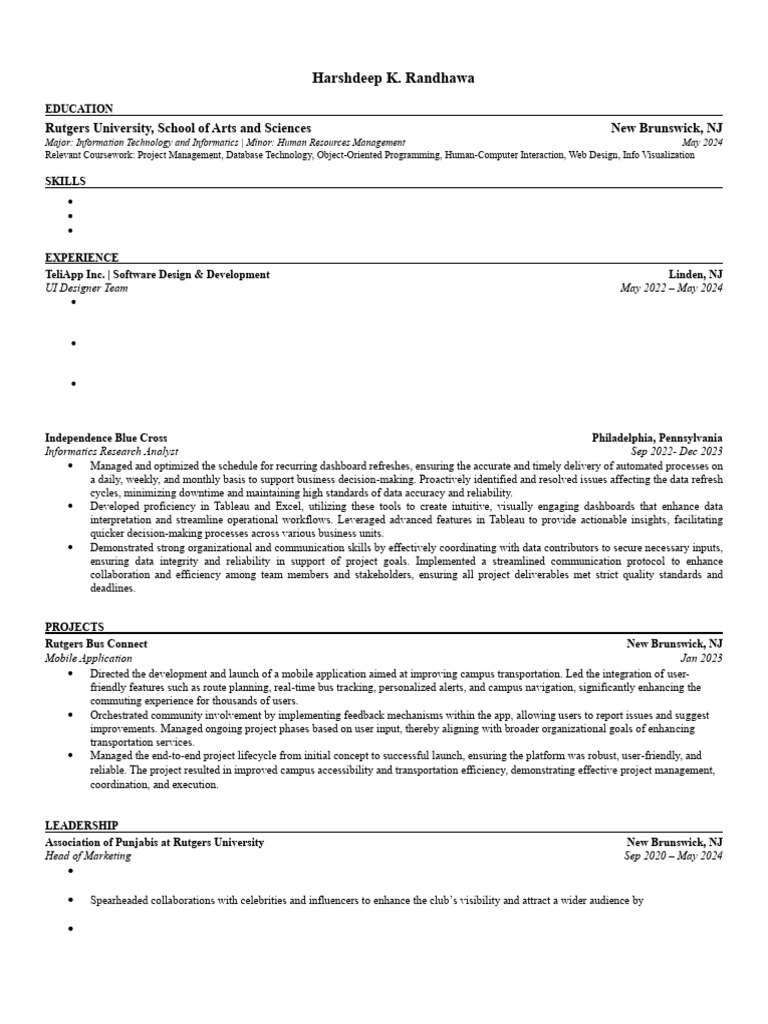 Harshdeep Randhawa ET Resume | PDF | Project Management | Usability