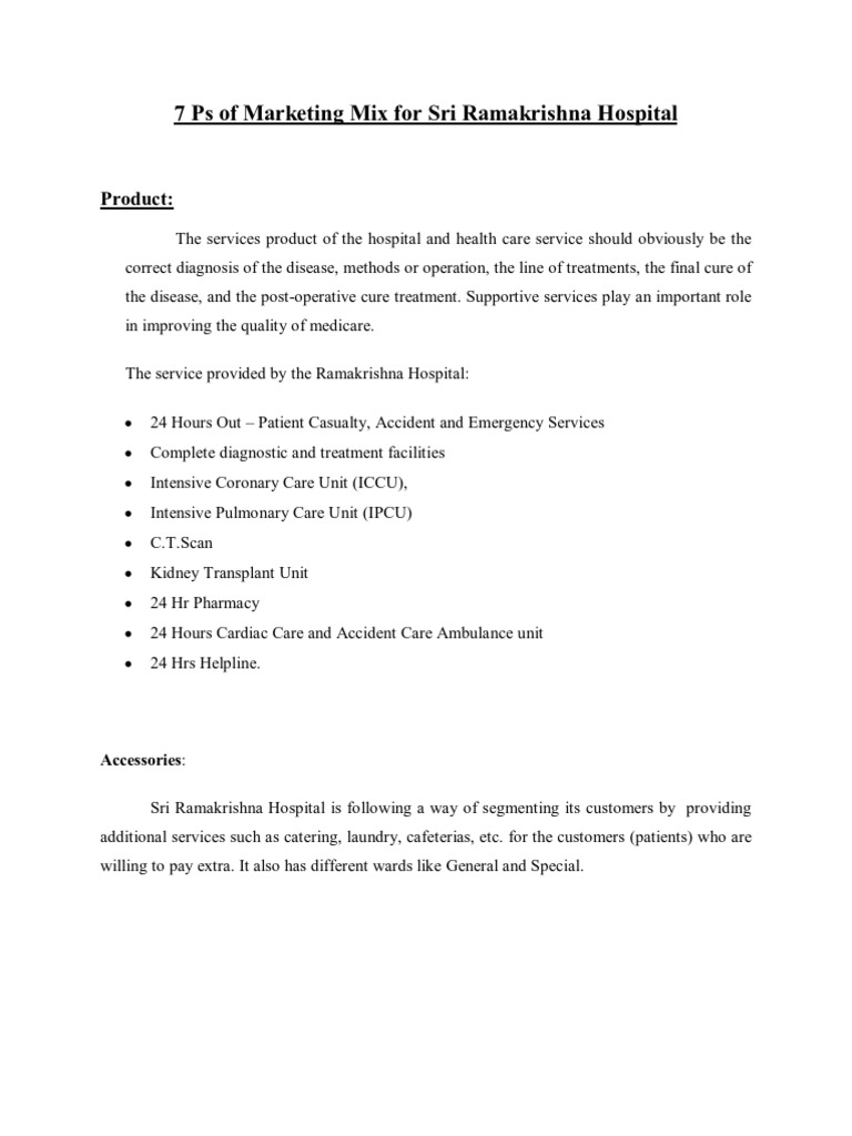 7 Ps of Marketing Mix For Sri Ram A Krishna Hospital | PDF | Hospital ...