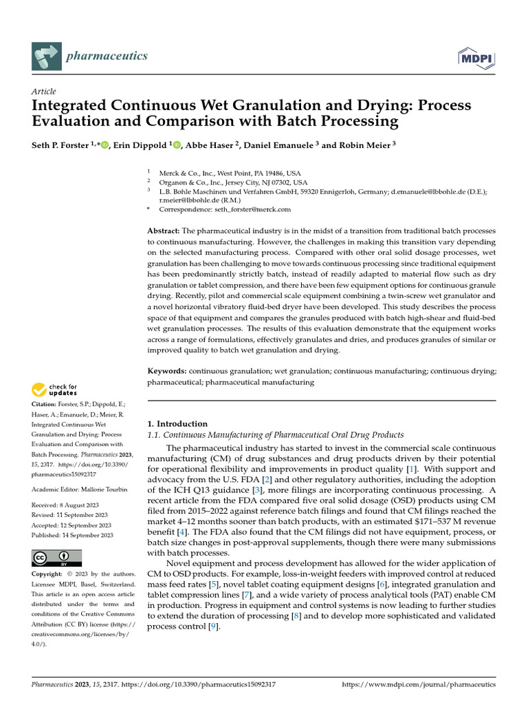 Integrated Continuous Wet Granulation and Drying P | PDF | Tablet ...