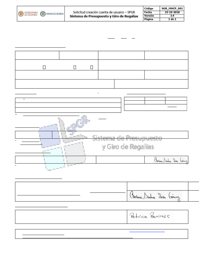 Solicitud Creación Cuenta de Usuario - SPGR - Presupuesto - Maceo | PDF ...