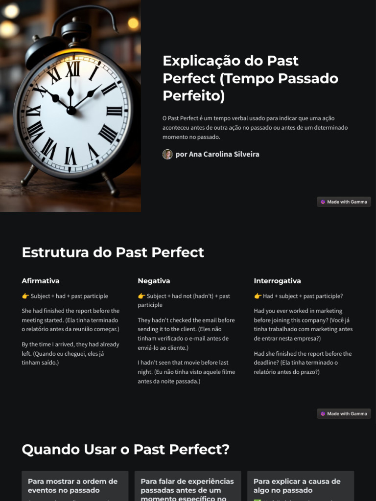Explicacao Do Past Perfect Tempo Passado Perfeito | PDF | Grammar ...