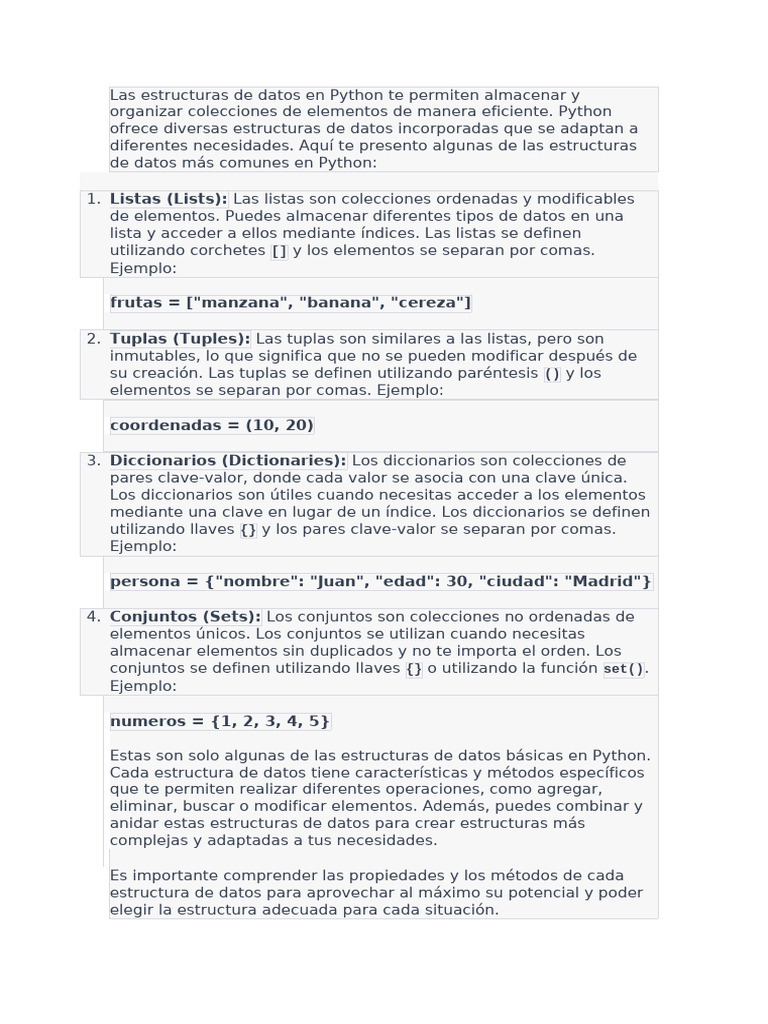 1-4 Estructuras de Datos | PDF | Python (lenguaje de programación ...