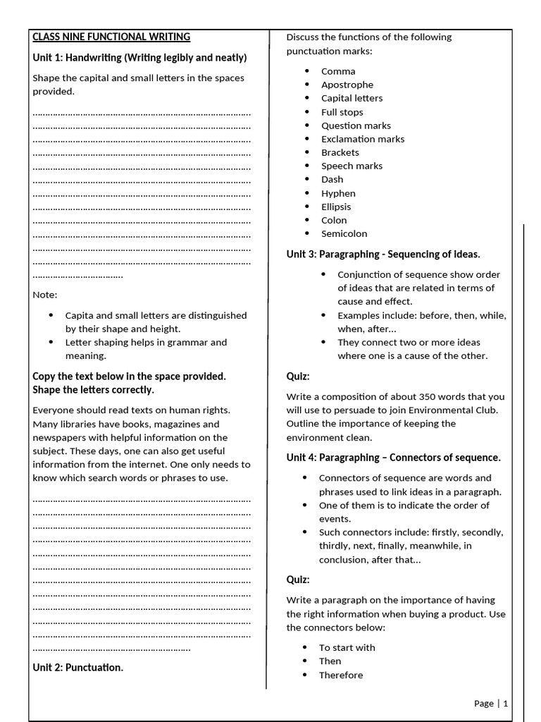 Class Nine Functional Writing Guide | PDF | Ellipsis | Language Mechanics