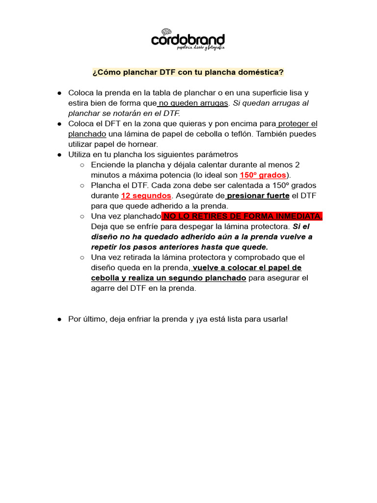 Instrucciones DTF | PDF