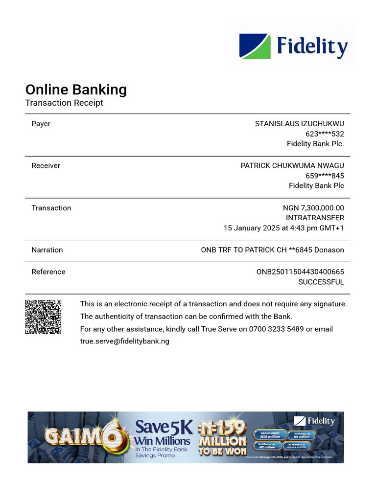 Fidelity Bank Transaction Receipt | PDF