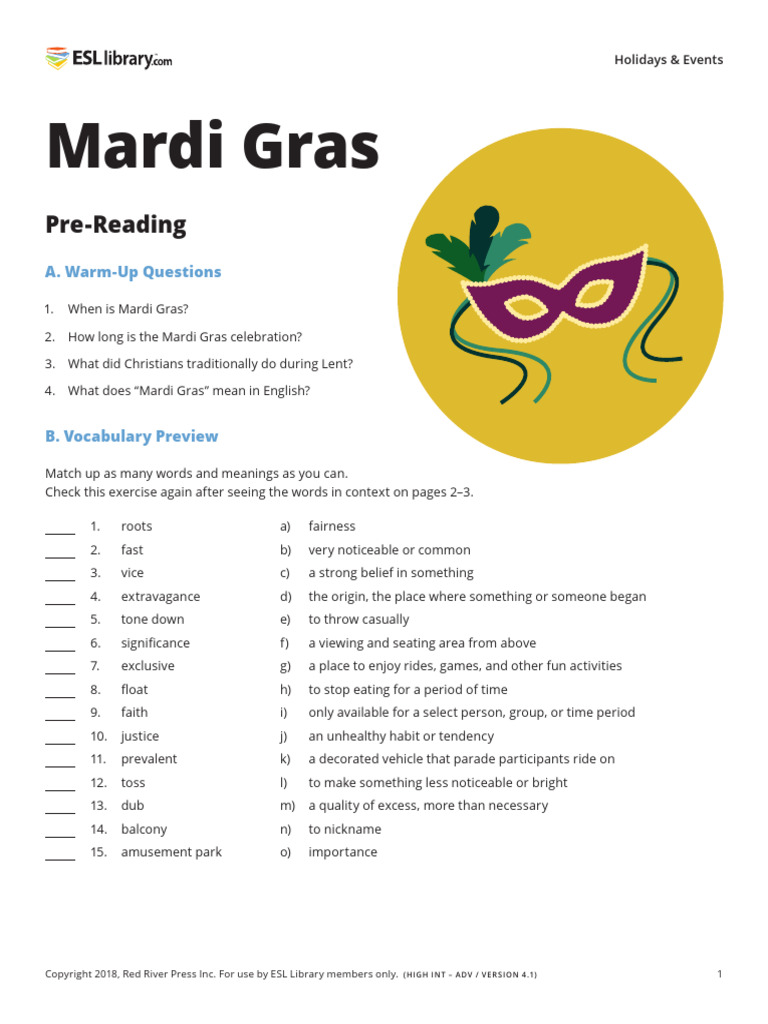 93 Mardi-Gras High-Int-Adv US Student | PDF | Carnival | Mardi Gras